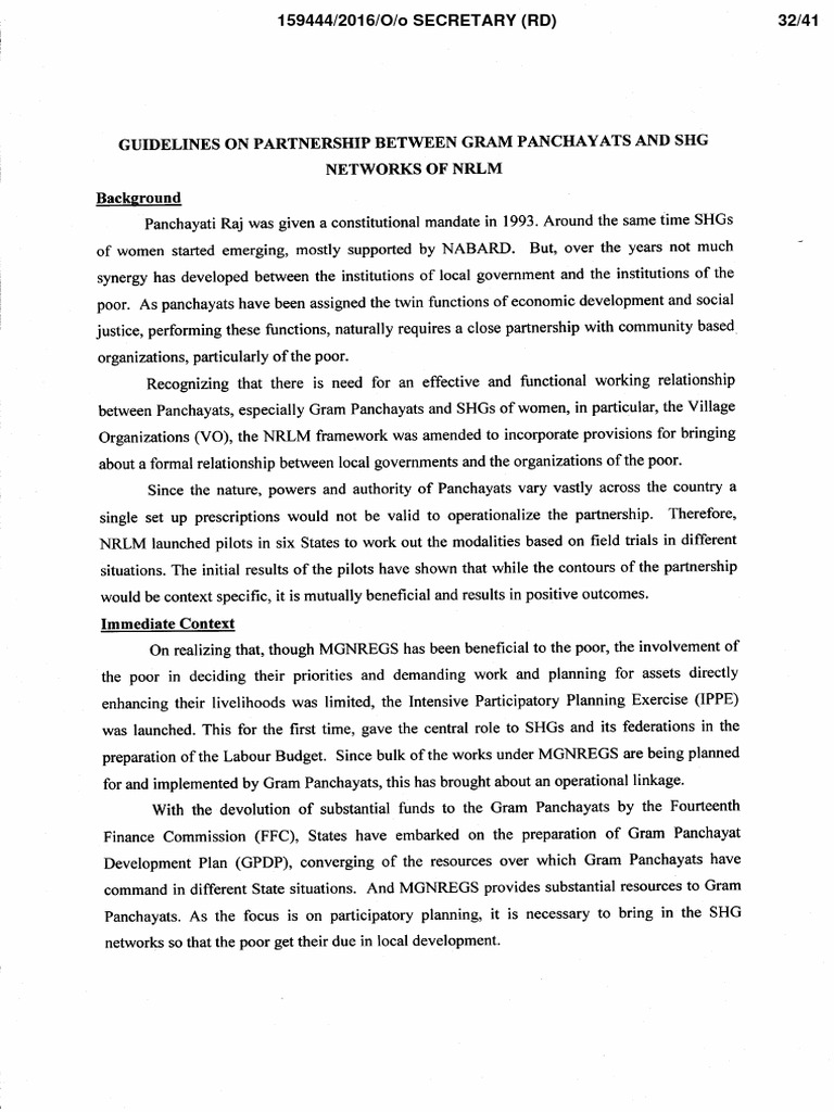 Panchayat-SHG Partnership Guidelines | PDF | Poverty | Poverty ...