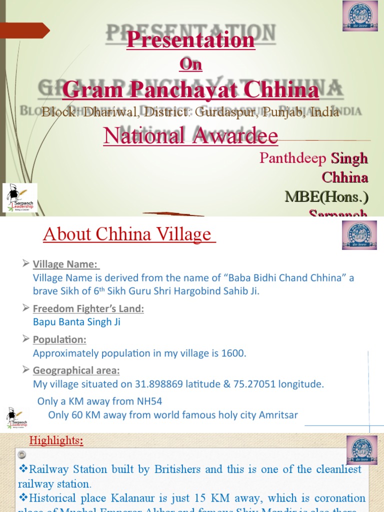 Presentation On GP Chhina (Punjab) | PDF