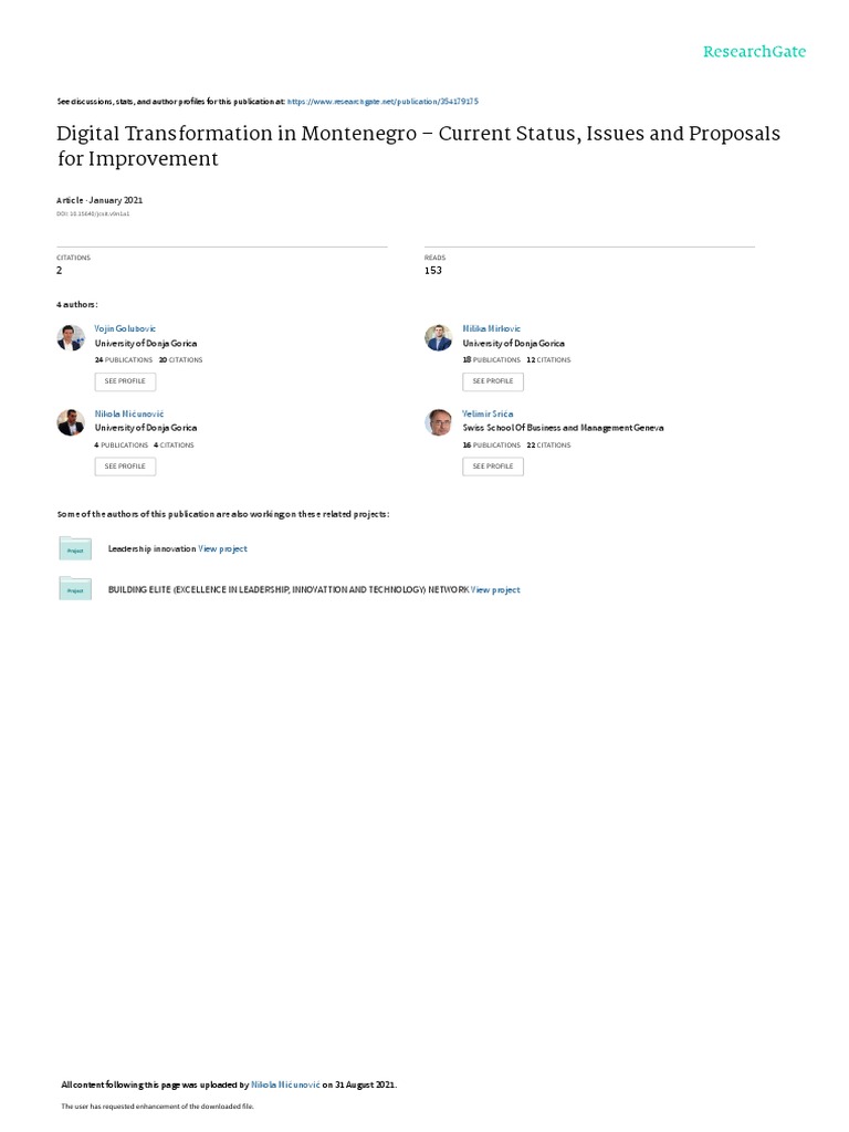 Digital Transformation in Montenegro - Current Status, Issues and Proposals For Improvement ...