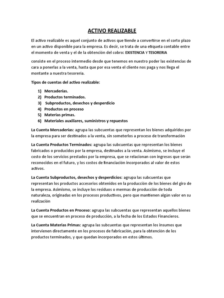 Definición y Tipos de Activo Realizable | PDF