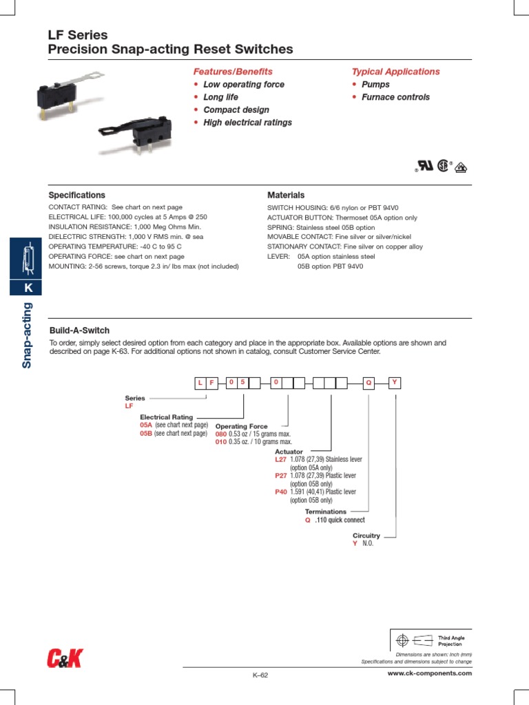 LF Series Precision Snap-Acting Reset Switches: Features/Benefits ...