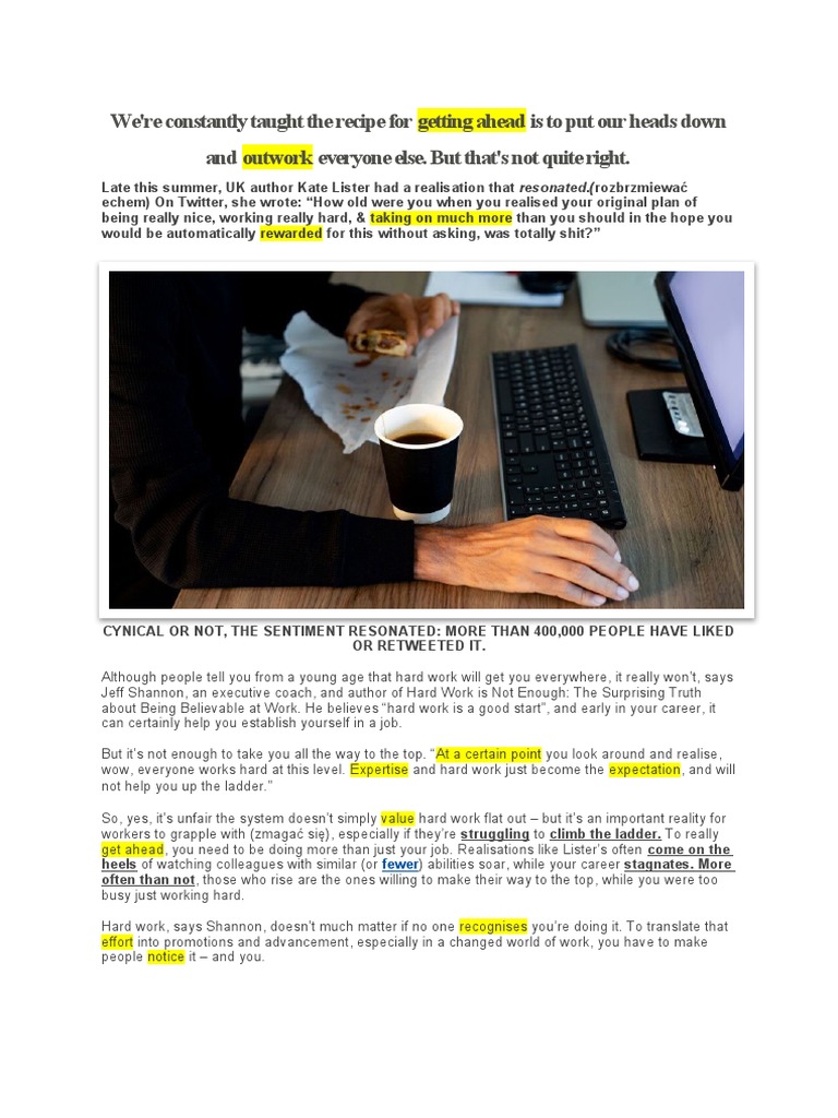 The Recipe for Getting Ahead at Work | PDF | Psychology