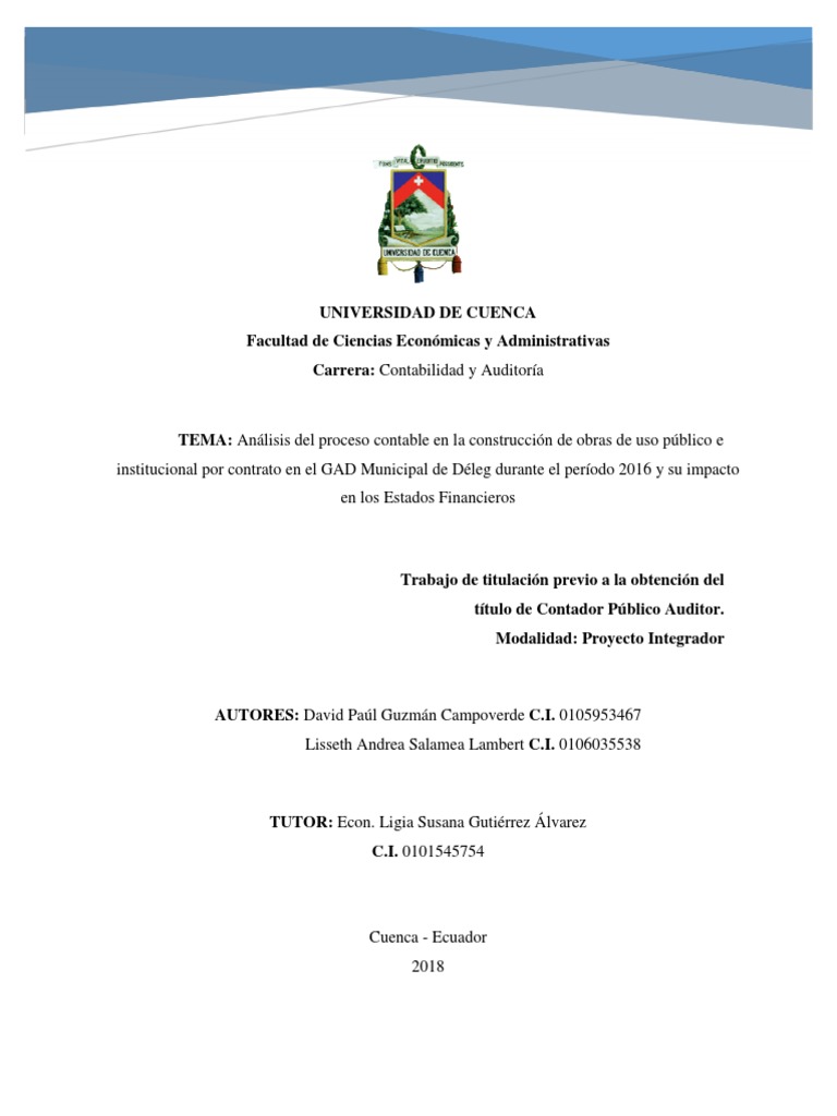 Proyecto Integrador Gad Municipal Déleg | PDF | Estado financiero ...