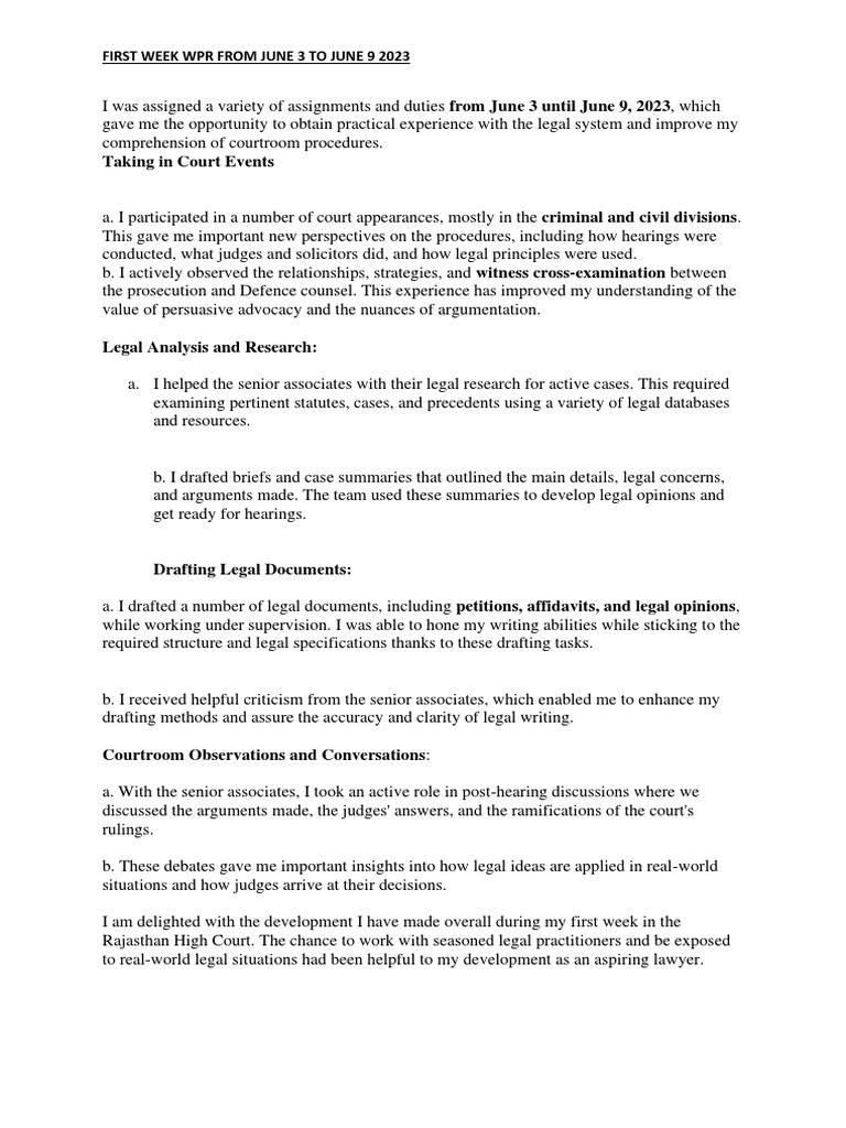 Taking in Court Events: First Week WPR From June 3 To June 9 2023 | PDF