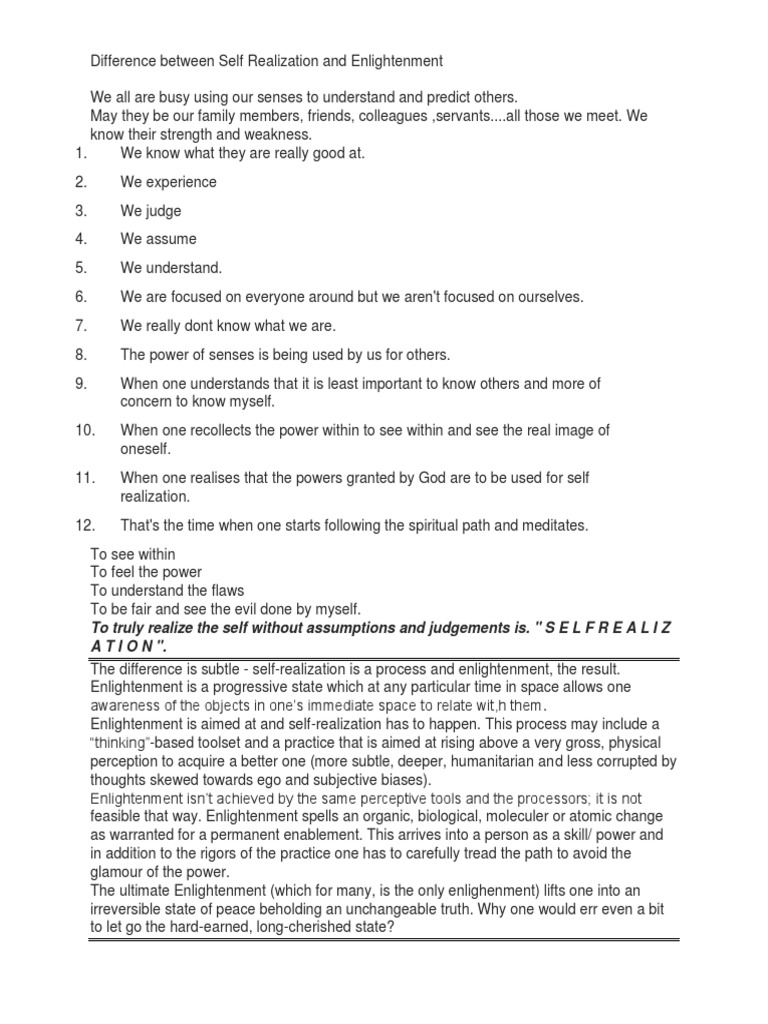 Enlightenment vs Self realization | PDF | Enlightenment (Spiritual) | Self Realization