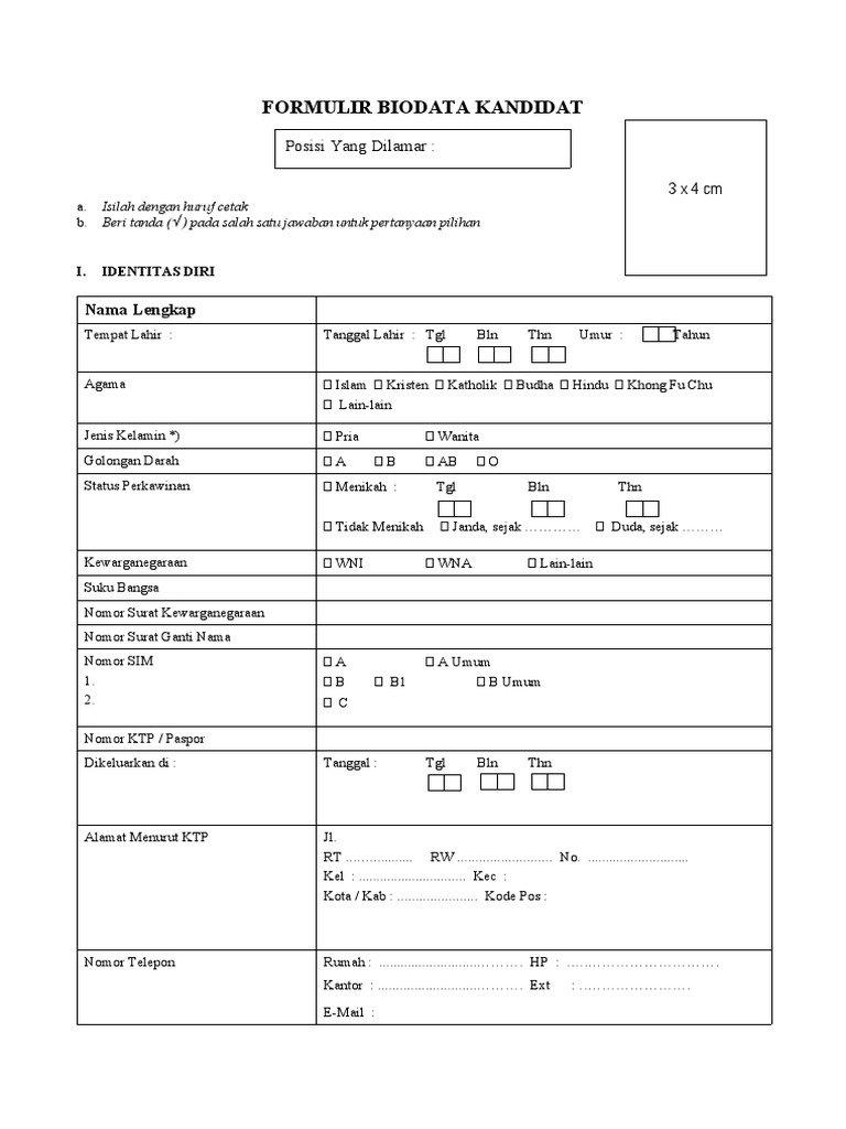 Formulir Biodata Pe | PDF