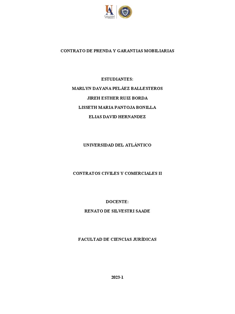 Contrato de Prenda y Garantias Mobiliarias | PDF | Propiedad | Pagos