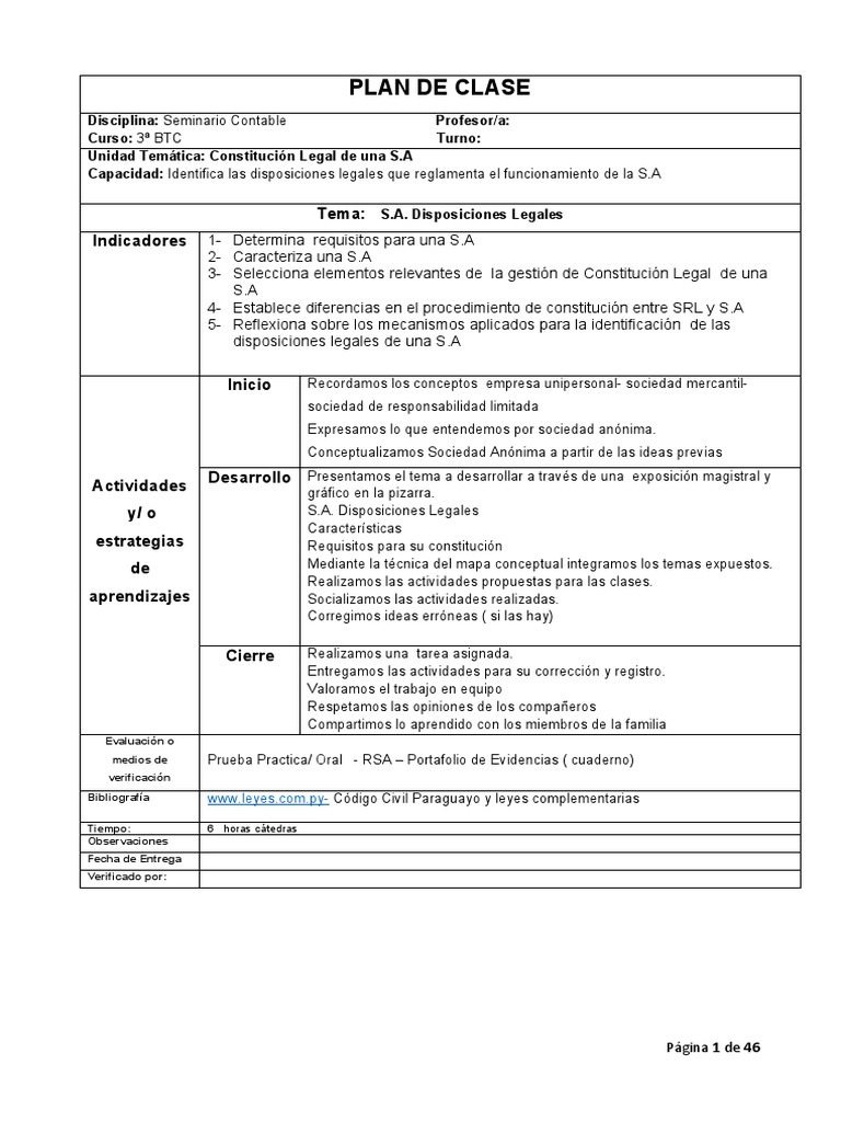 Plan de Clase: Constitución de S.A. | PDF | Compartir (Finanzas ...