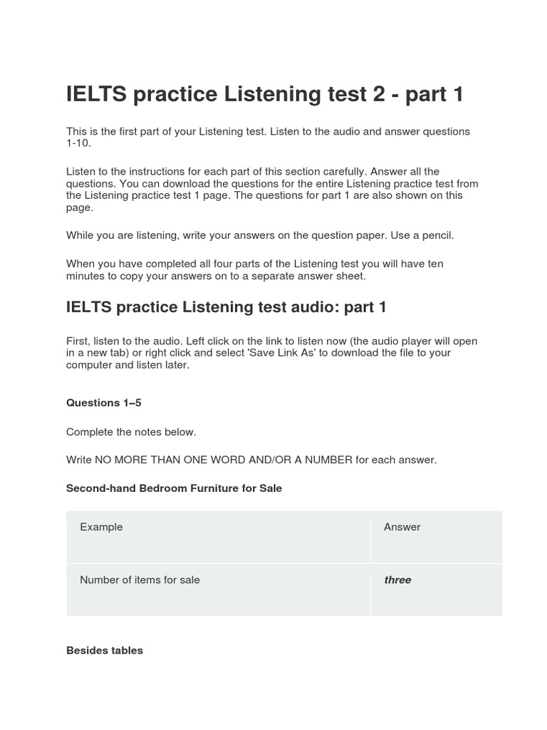 IELTS Practice Listening Test 2 - Part 1 | PDF