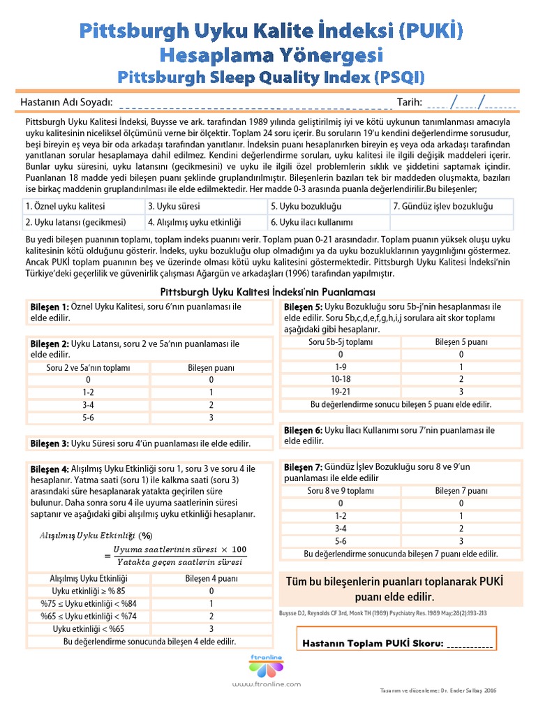 Pittsburgh.Uyku_.Kalite.Indeksi.PUKI_.Hesaplama.ftronline | PDF