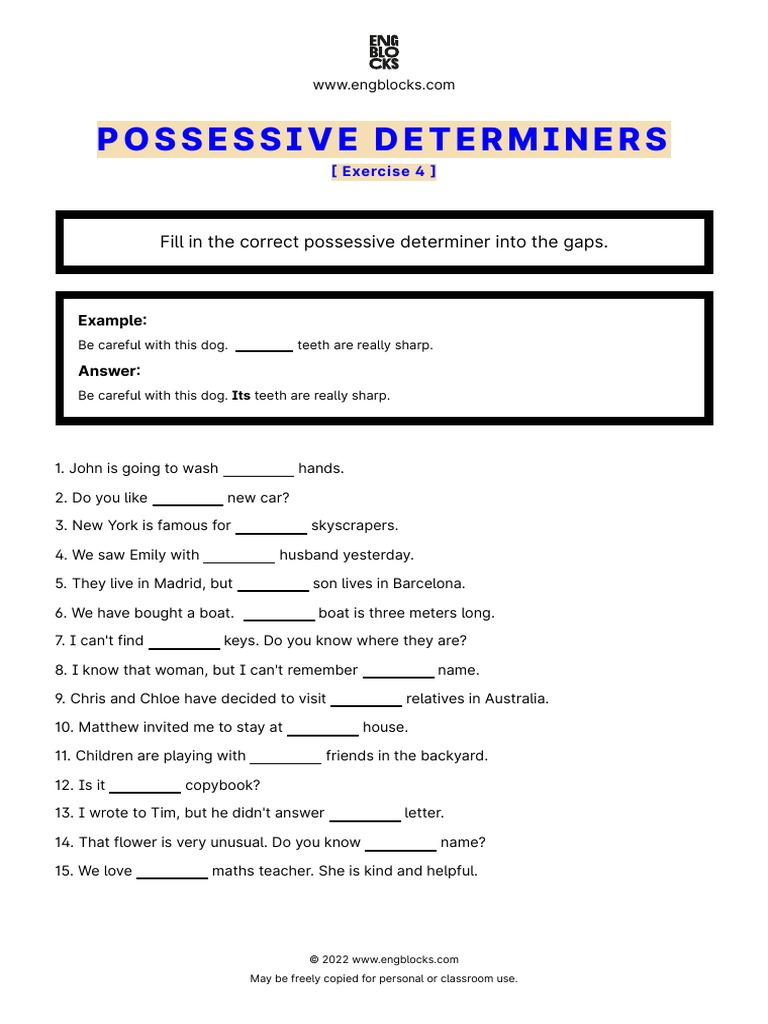 Possessive Determiners Exercise 4 | PDF | Language Arts & Discipline