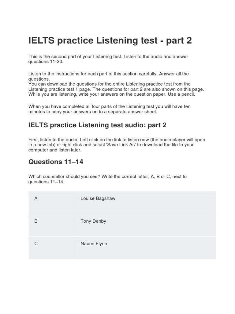 Ielts Practice Listening Test 1 Part 2 Pdf