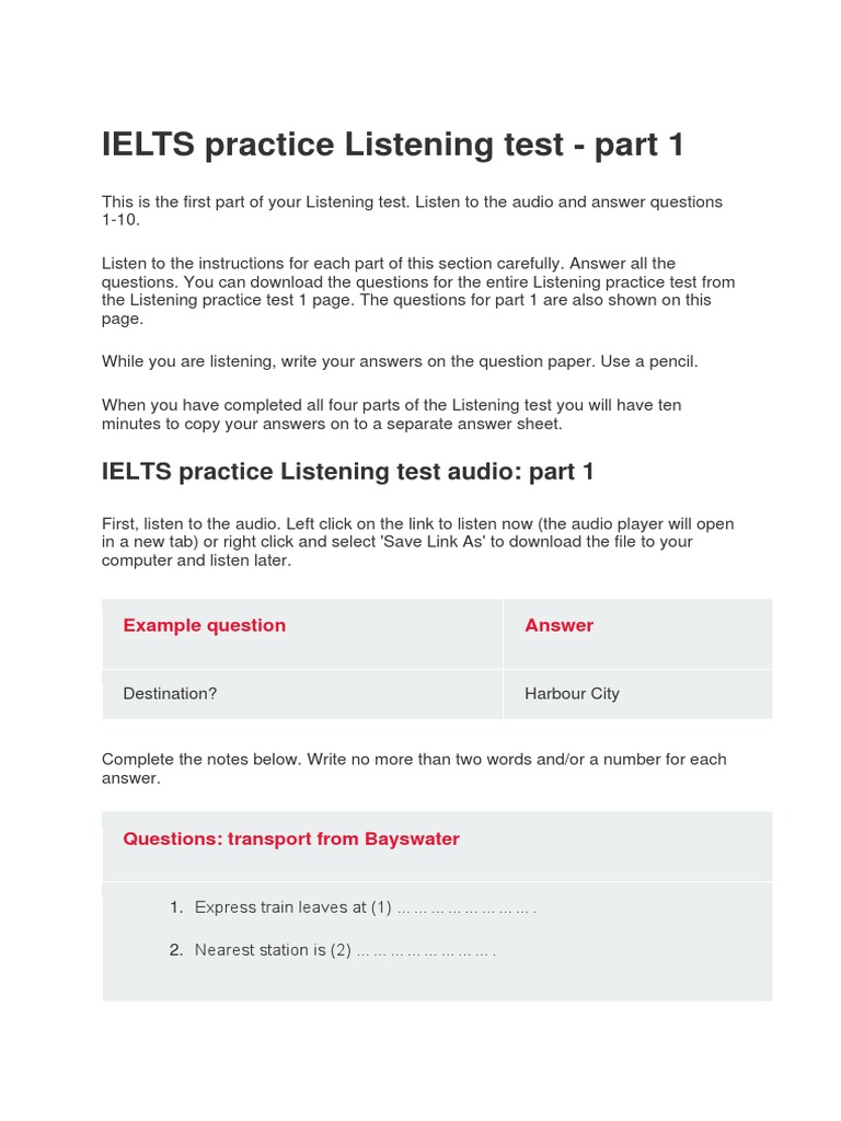 IELTS Listening Test Part 1 Practice | PDF