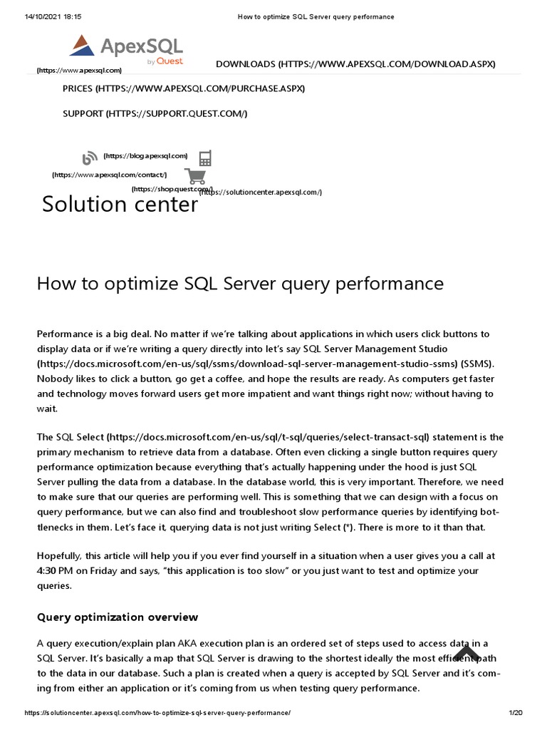 How To Optimize Sql Server Query Performance Pdf Database Index Microsoft Sql Server