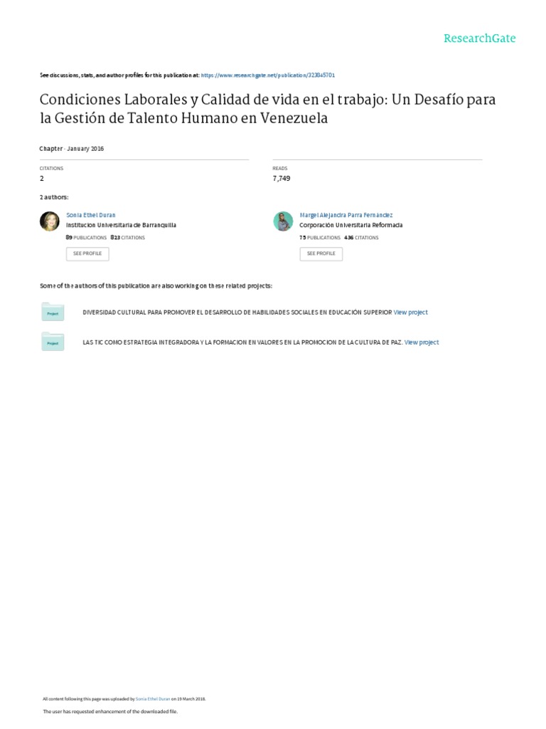 Condiciones Laborales y Calidad de Vida en El Trabajo: Un Desafío para ...