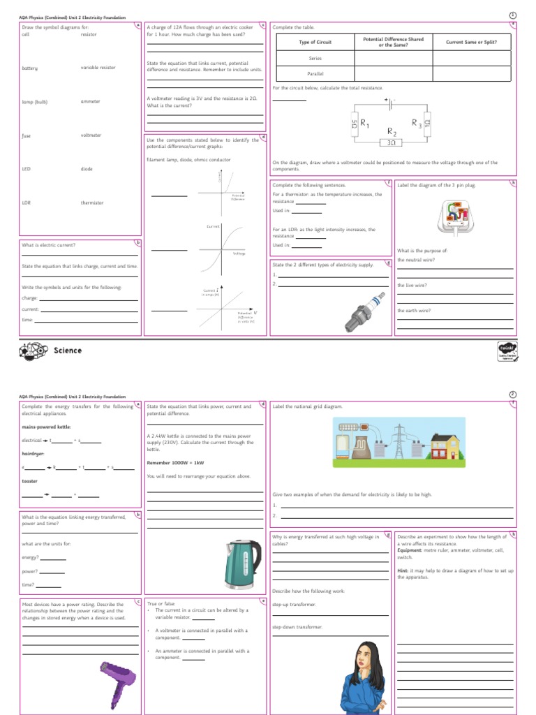 Unit 2 Electricity Foundation Revision Activity Mat | PDF | Electrical ...