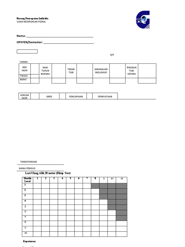 Ujian Kecergasan Fizikal | PDF
