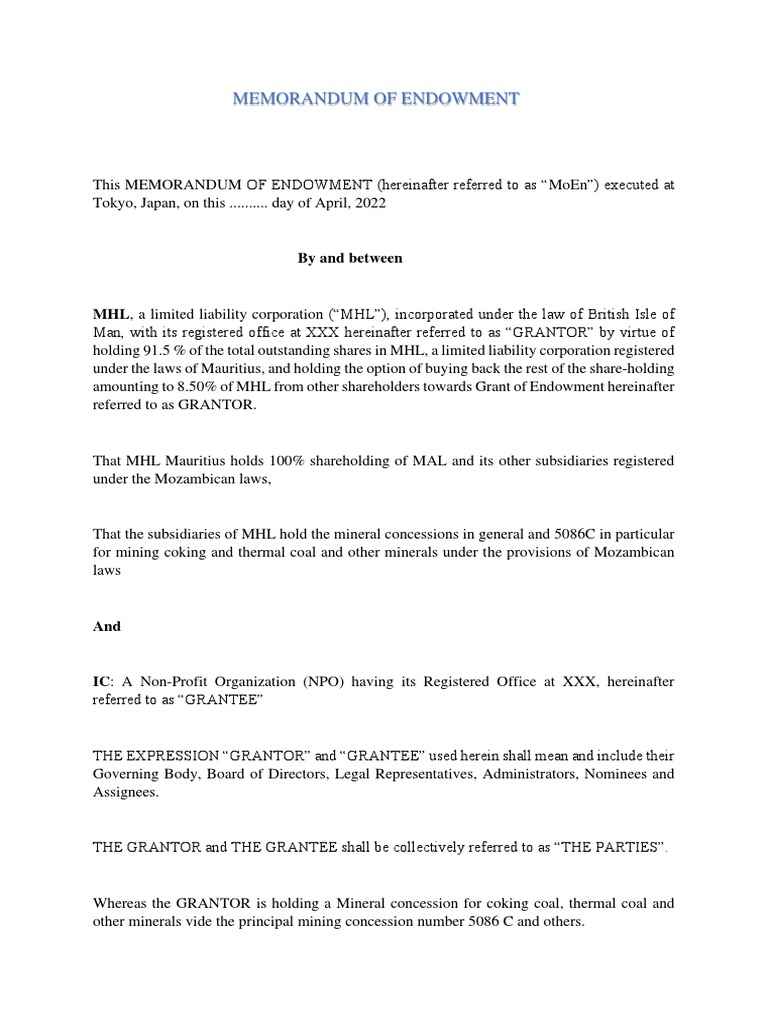 Memorandum of Endowment | PDF | Deed | Conveyancing