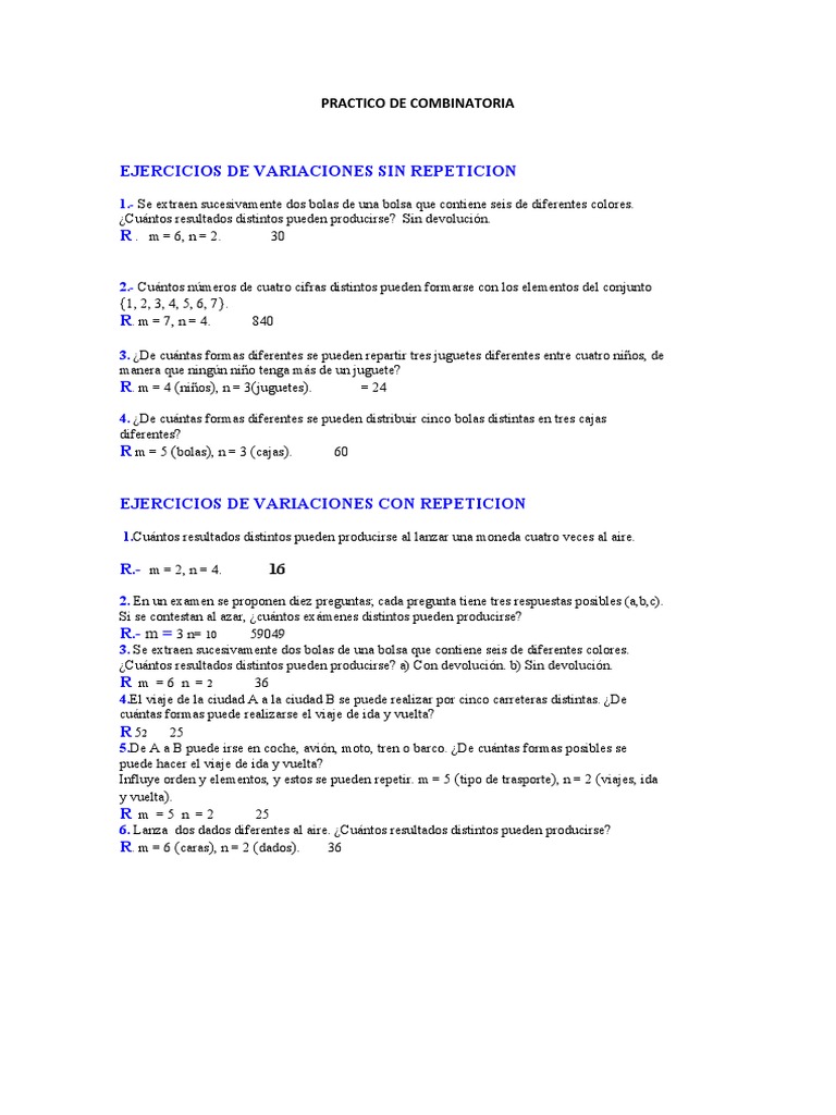 Practico de Combinatoria | PDF | Combinatoria