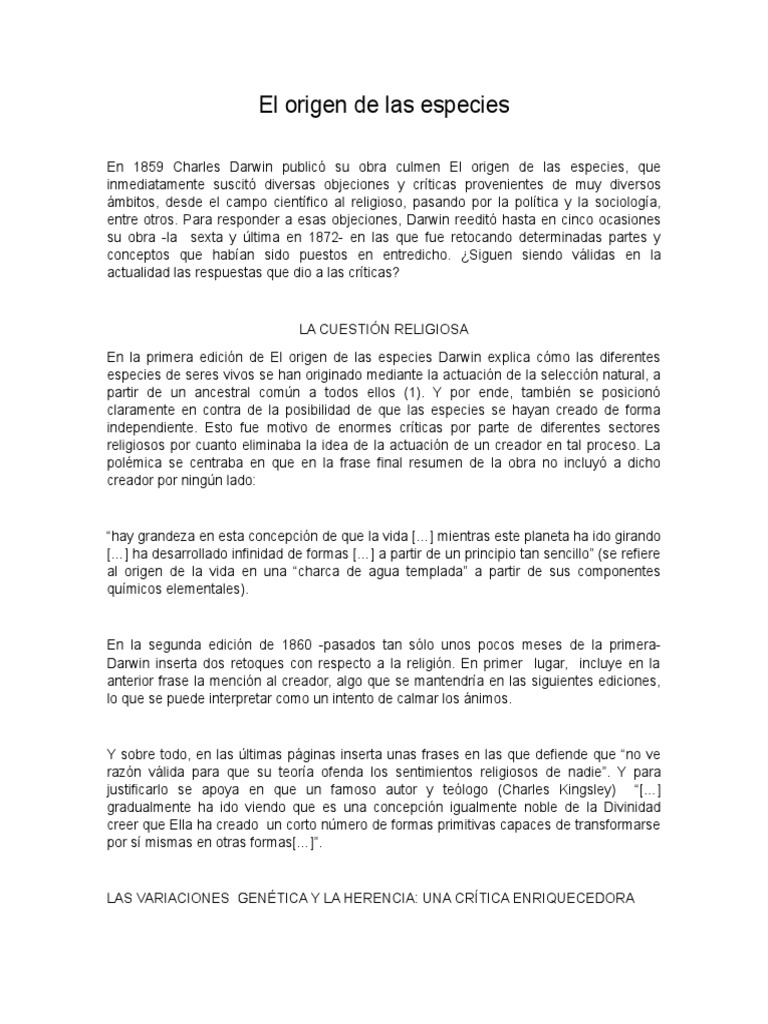 El Origen de Las Especies | PDF | Evolución | Charles Darwin