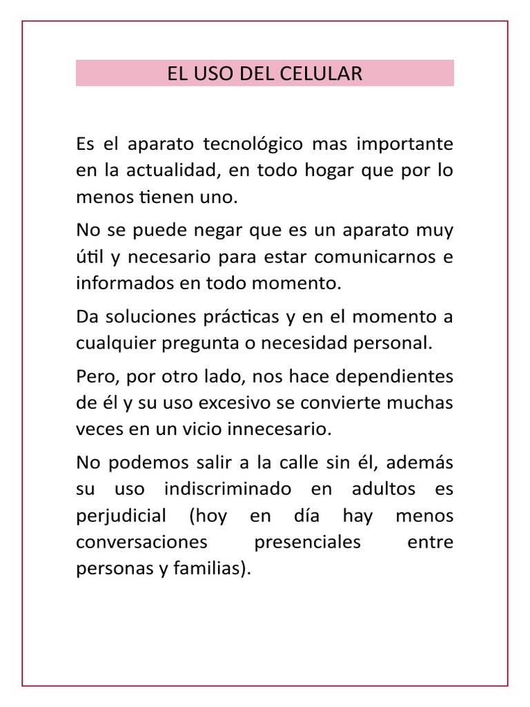 El Uso Del Celular | PDF