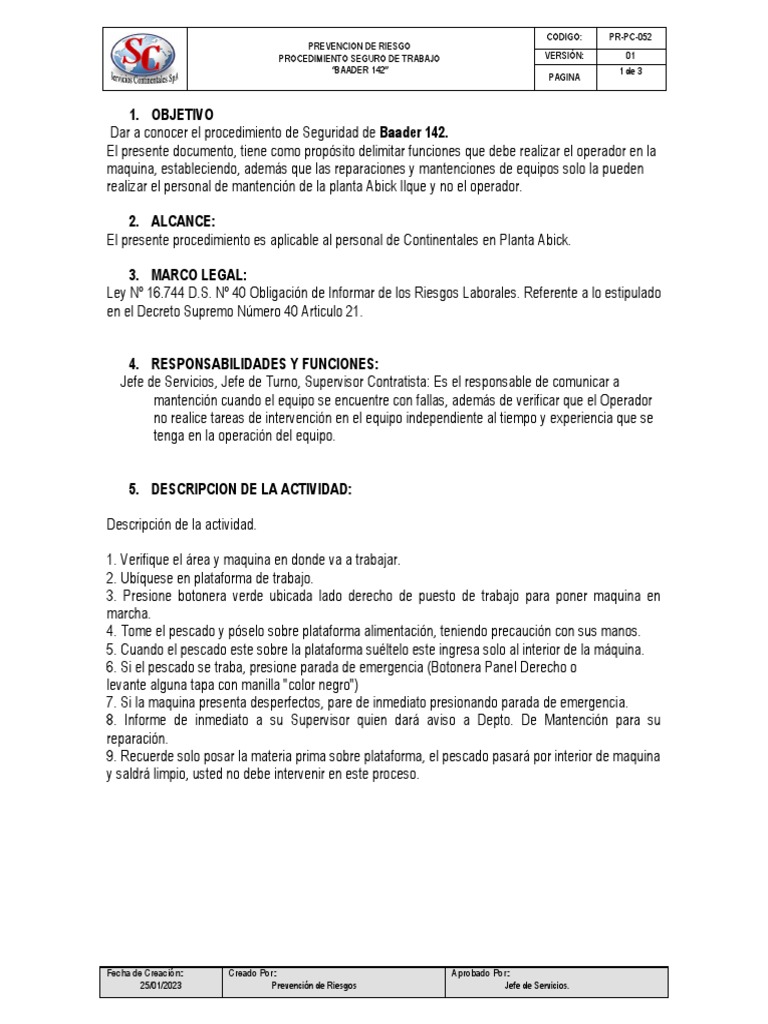 Procedimiento Seguro Baader 142 | PDF