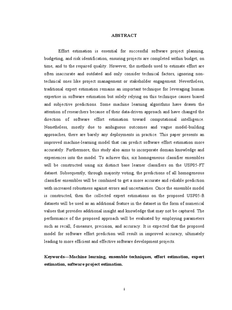 Abstract - Ensemble Model For Predicting Software Project Effort - Mohammad Haris - MSC (IT ...