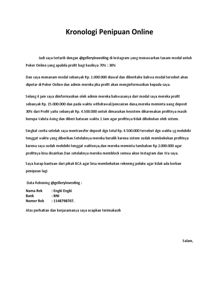 Kronologi Penipuan Online | PDF