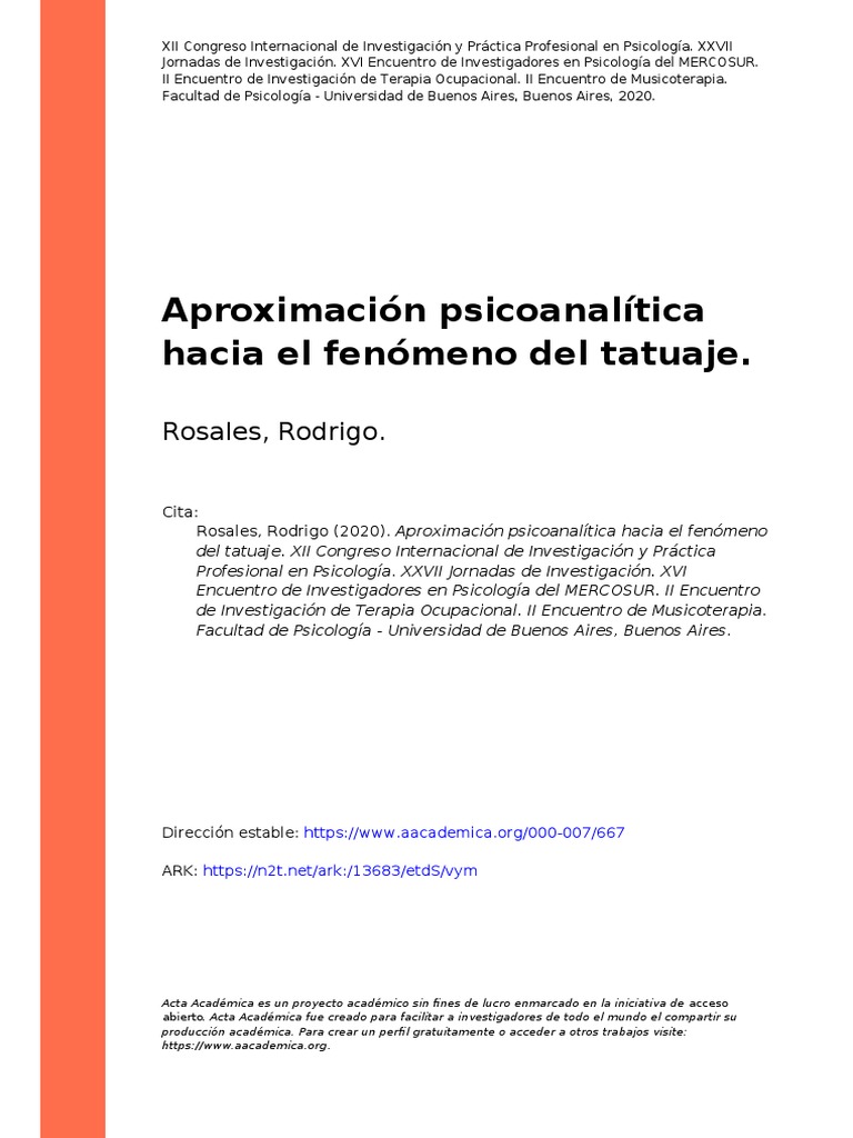 Rosales, Rodrigo (2020). Aproximación psicoanalítica hacia el fenómeno ...