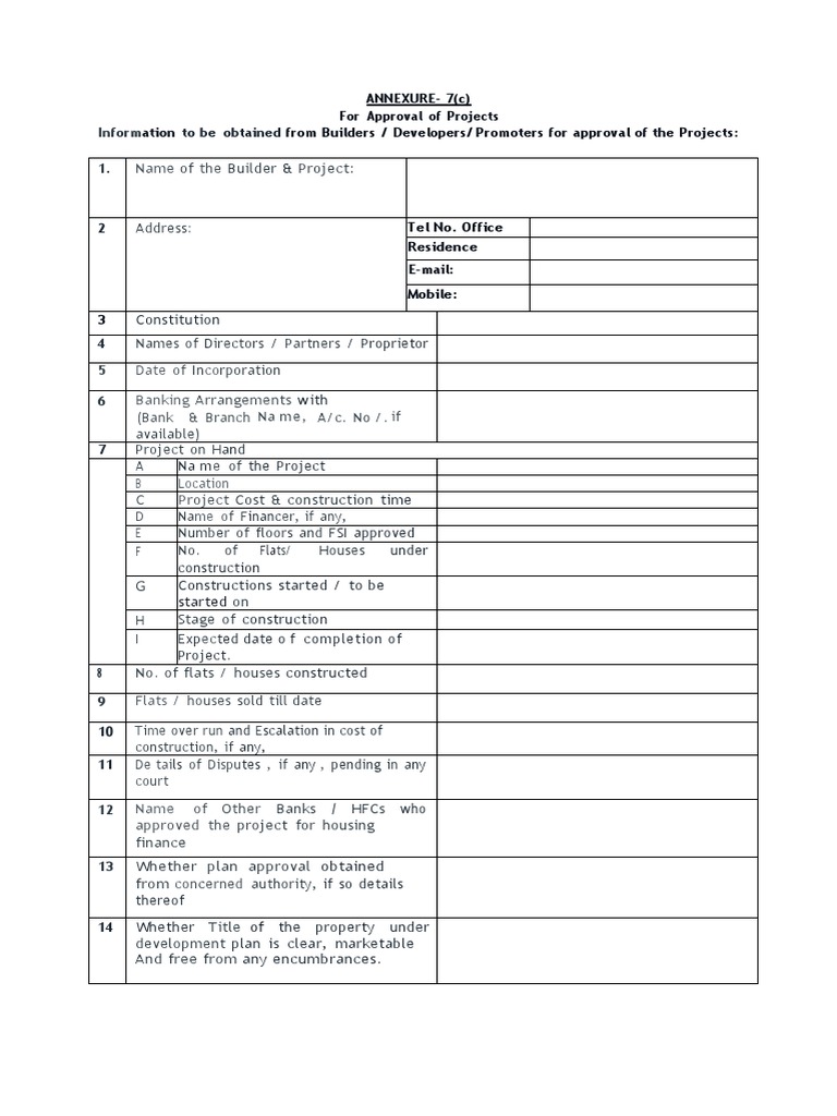 Annexure For Project Approval Word File 7 (B) & (7c) | PDF | Banks ...