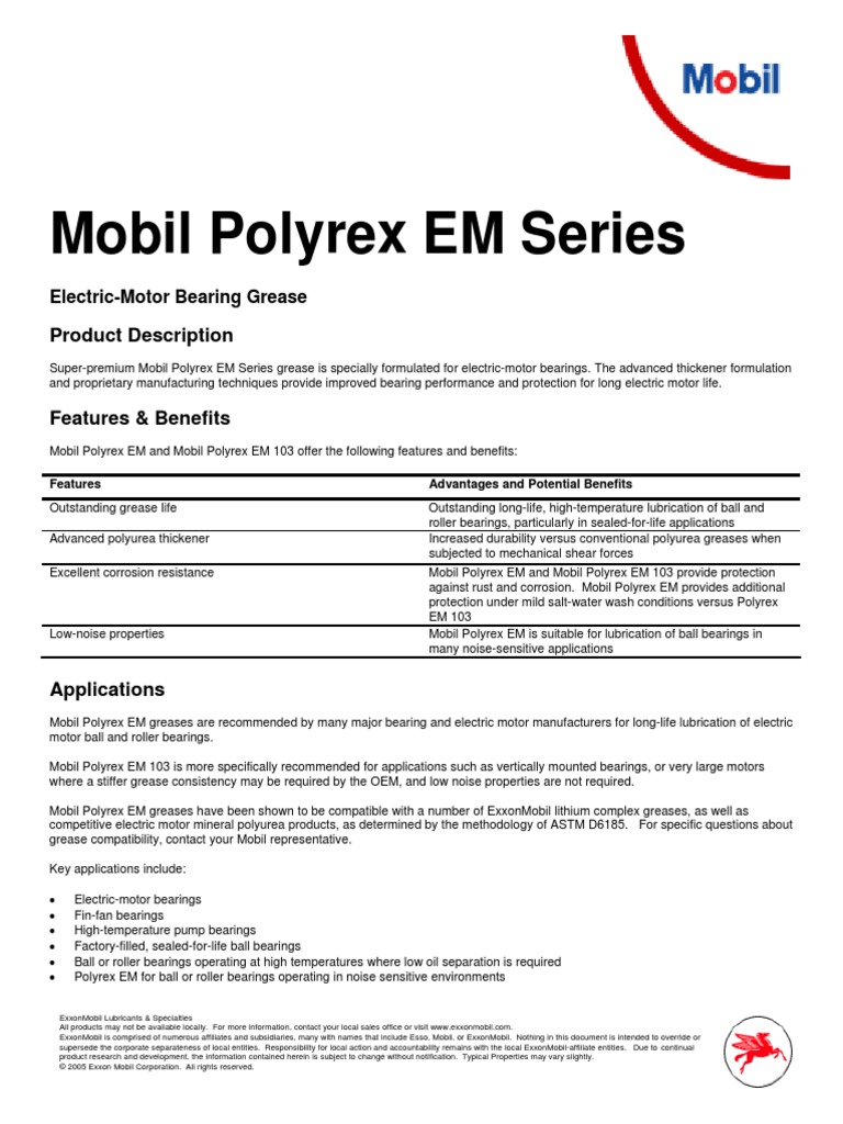 Mobil Polyrex em | PDF | Bearing (Mechanical) | Exxon Mobil