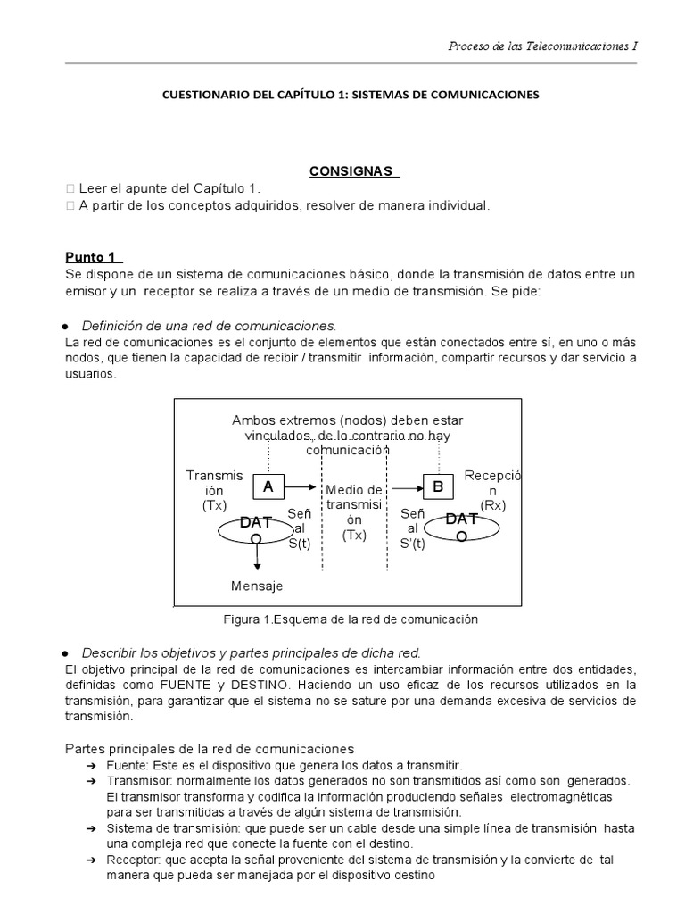 CUESTIONARIO - CAPITULO 1 - Sistemas de Comunicaciones | PDF | Modulación | Red de computadoras