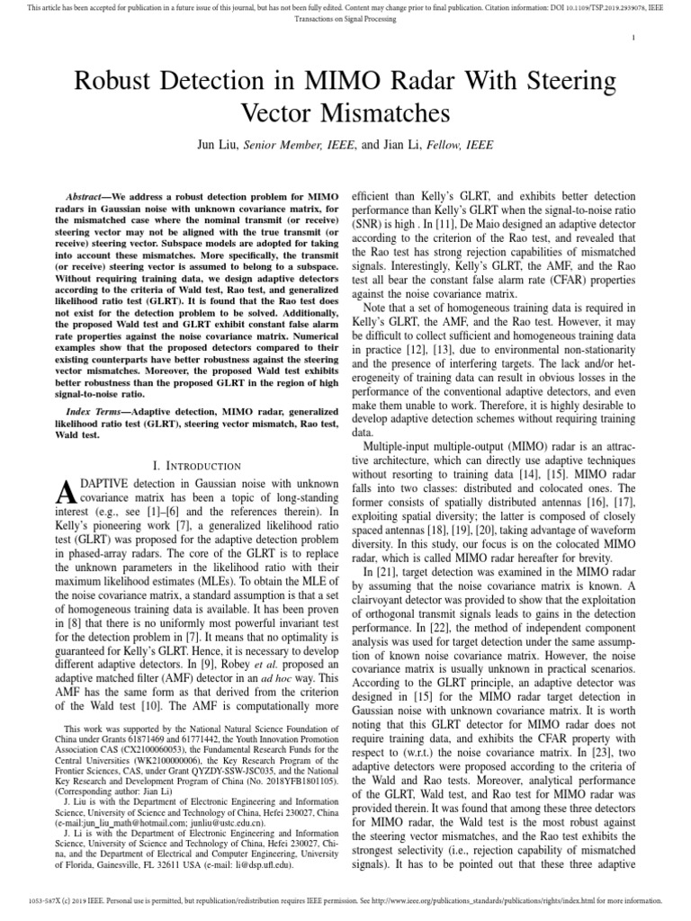 Robust Detection MIMO Radar | PDF | Mimo | Eigenvalues And Eigenvectors