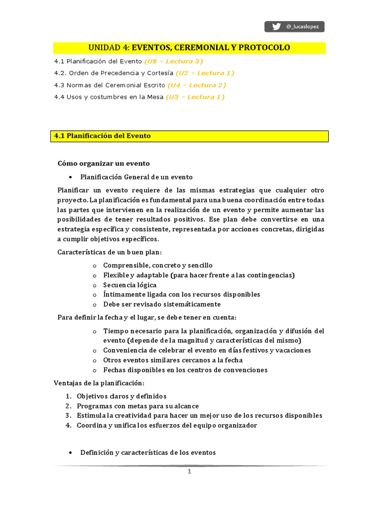 Unidad 4: Eventos, Ceremonial Y Protocolo: 4.1 Planificación Del Evento | Descargar gratis PDF ...