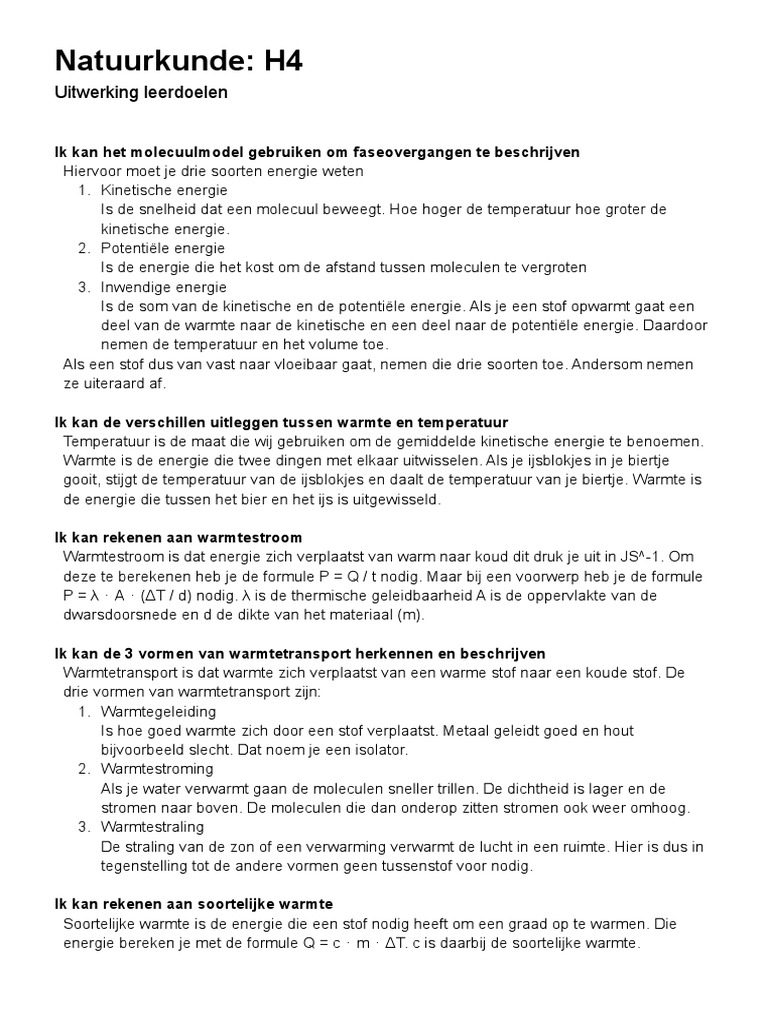 Natuurkunde H4 Uitwerking Leerdoelen | PDF