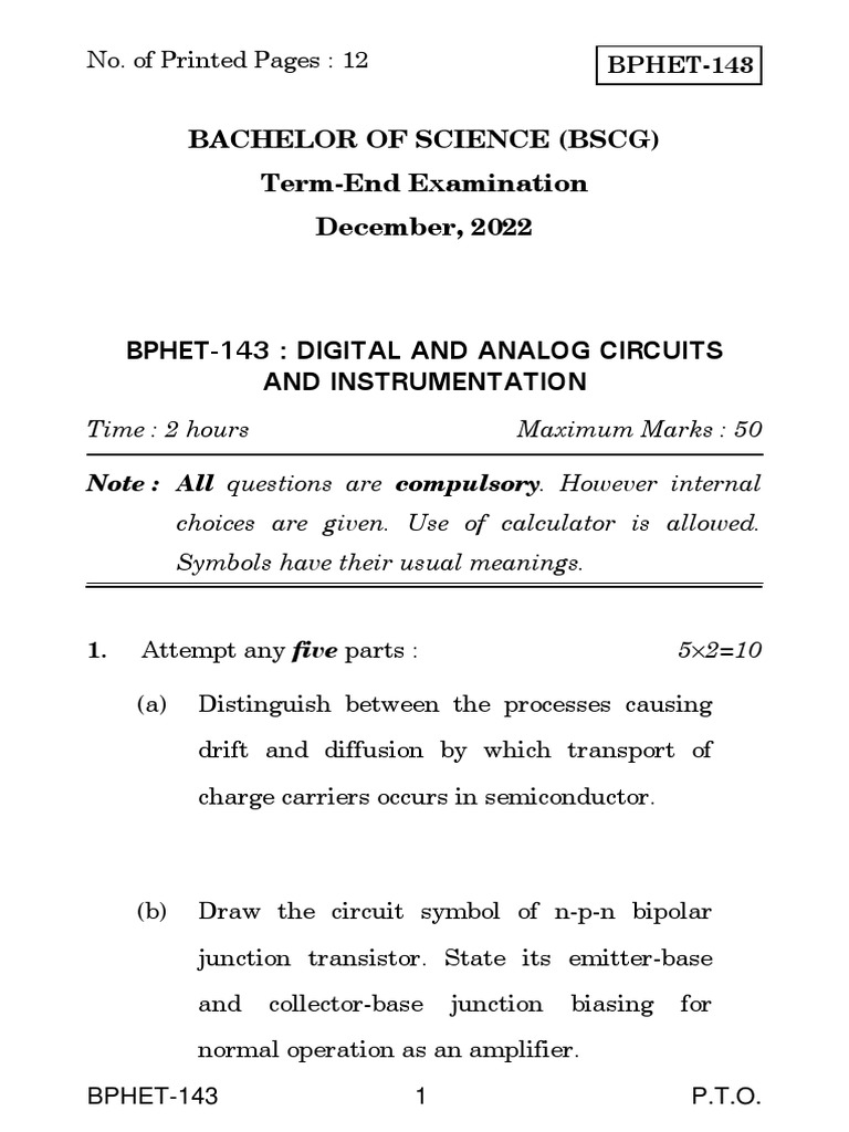 Bphet 143 | PDF | Bipolar Junction Transistor | Electronic Circuits