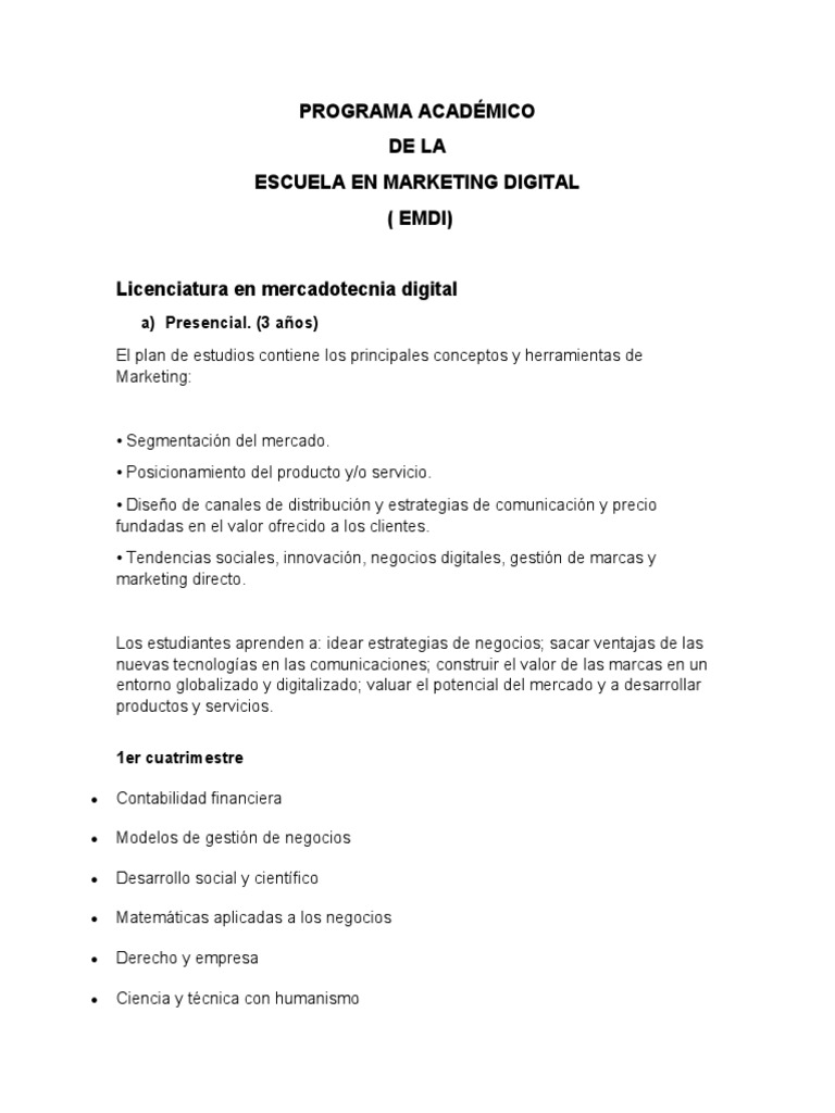 programa academico de marketing | PDF | Marketing | Publicidad