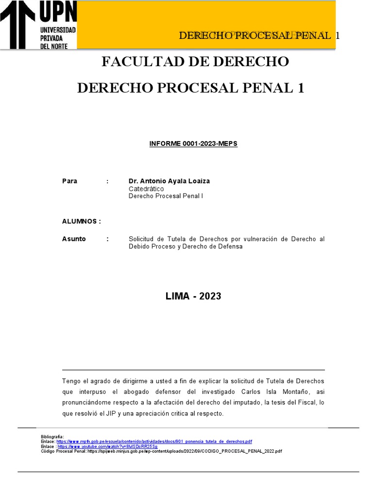 Tutela de Derechos en Proceso Penal | PDF | Fiscal | Procedimiento Criminal
