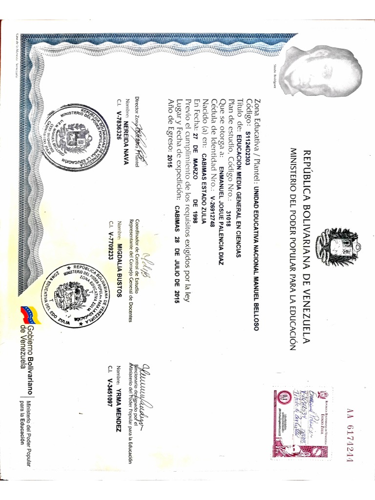 titulo de bachiller | PDF