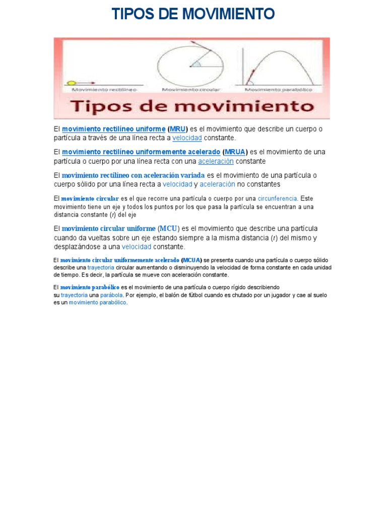 Tipos de Movimiento | PDF | Aceleración | Velocidad