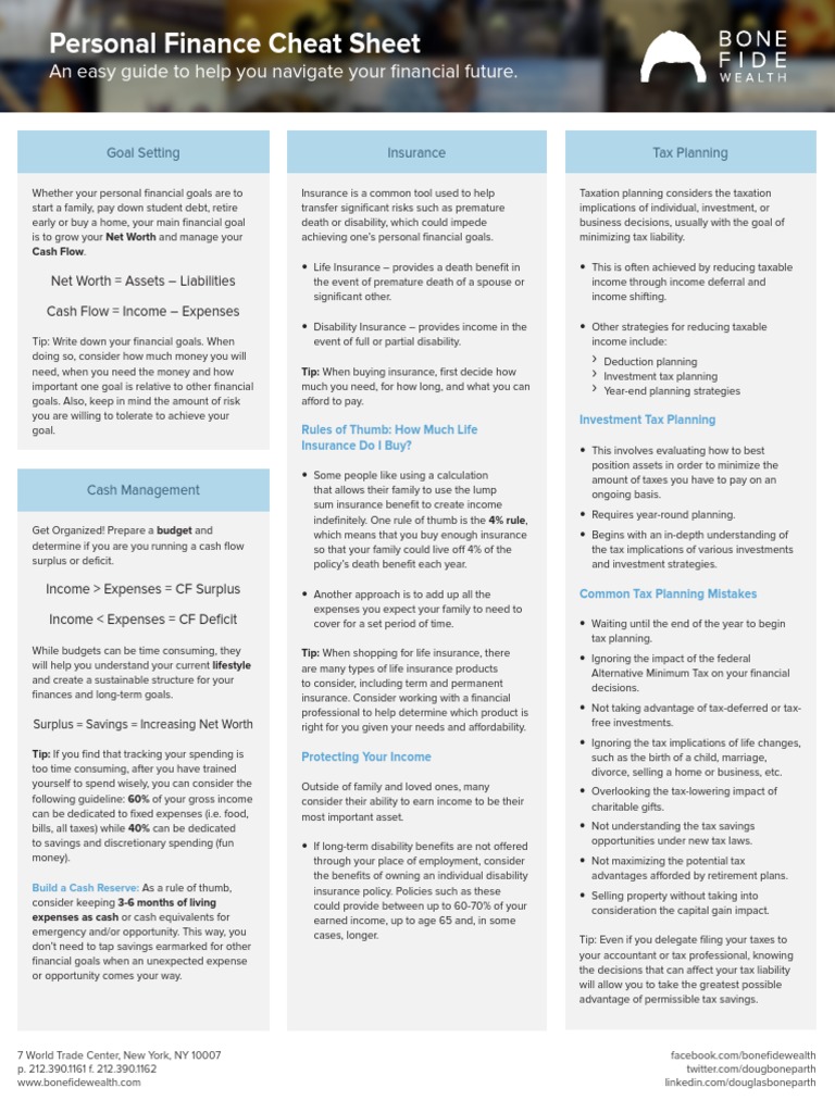 Personal Finance Cheat Sheet 2020 | PDF | Individual Retirement Account ...