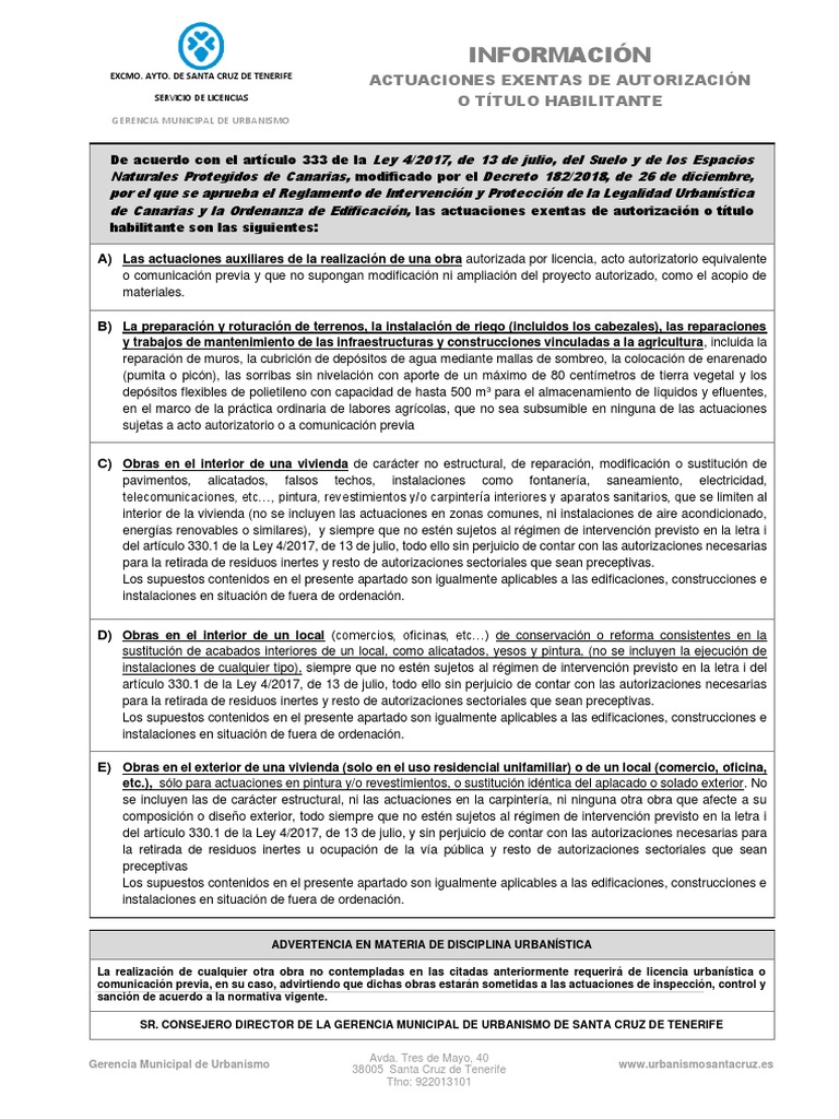 Obras Exentas de Autorización | PDF
