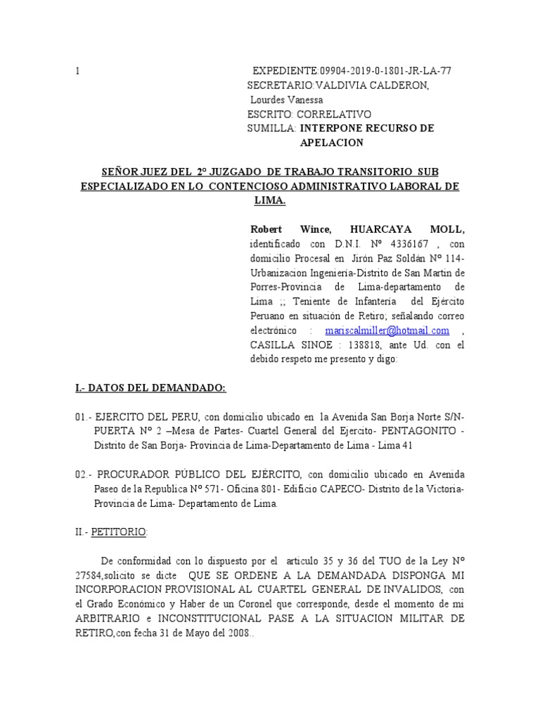 Laboral Huarcaya Apelacion Incompleto | PDF | Debido al proceso | Caso ...