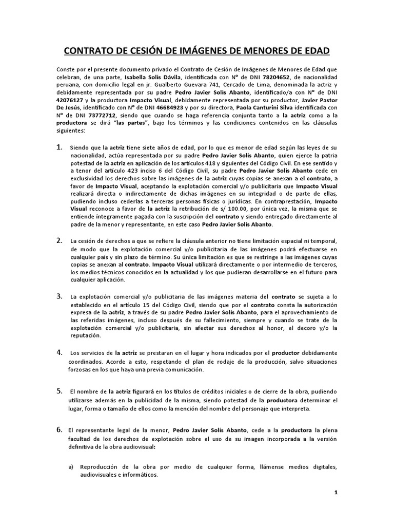 Contrato Cesion de Derechos de Imagen Isabella Solis | PDF | Justicia ...