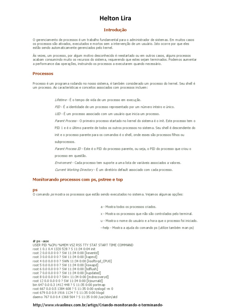 Gerenciamento e Monitoramento de Processos no Sistema Operacional Linux | PDF | Processo ...