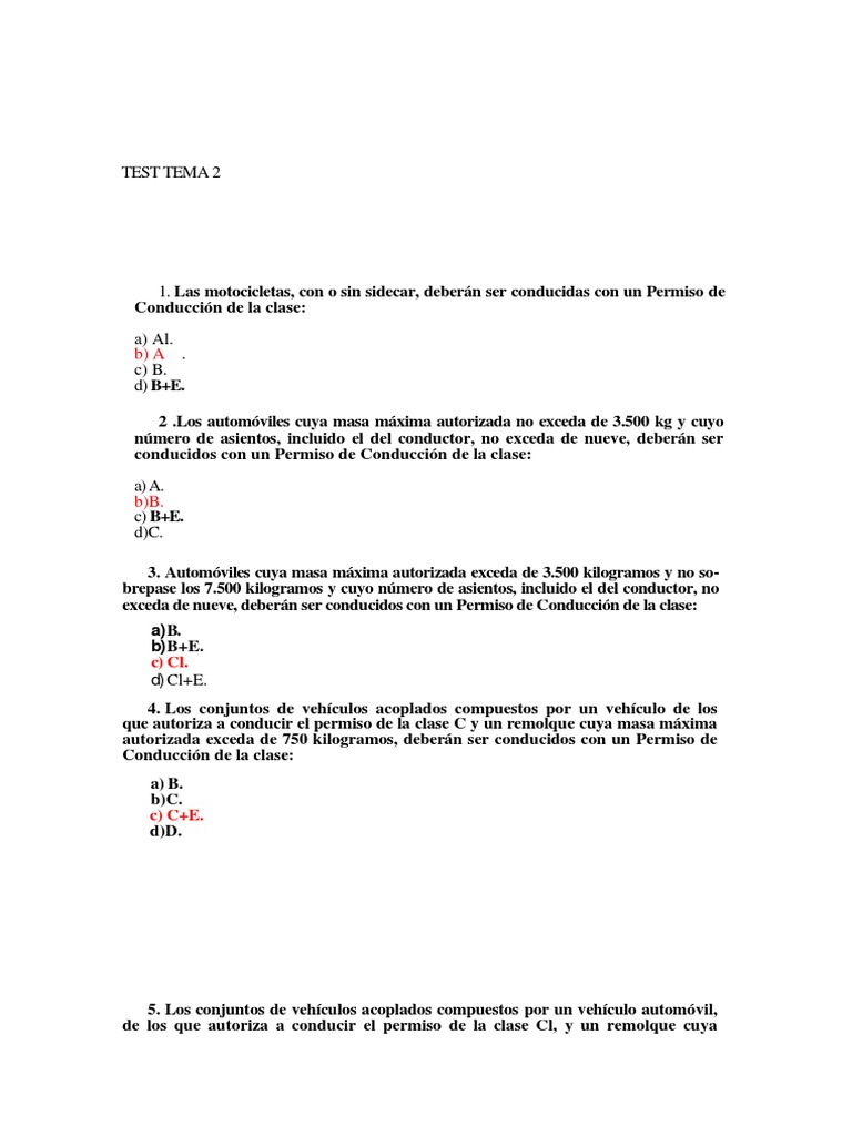 Celador Conductor Test Tema 2 | PDF | Licencia de conducir | Vehículos