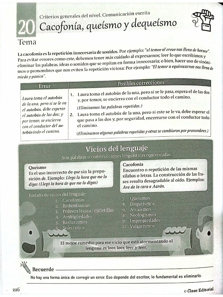 Tema 20 Cacofonia Queísmo Y Dequeísmo Pdf