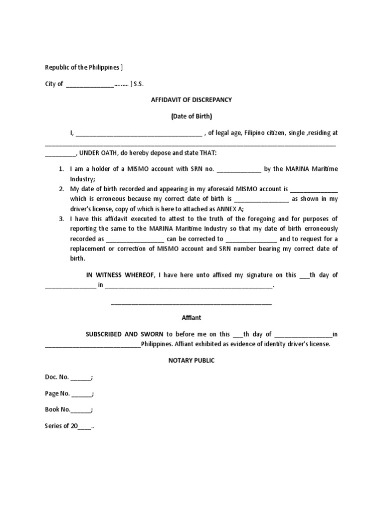Affidavit of Discrepancy for DOB | PDF