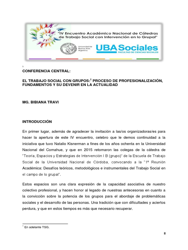 2 - Bibiana Travi - El Trabajo Social Con Grupos. Proceso de Profesionalizacion, Fundamentos y ...