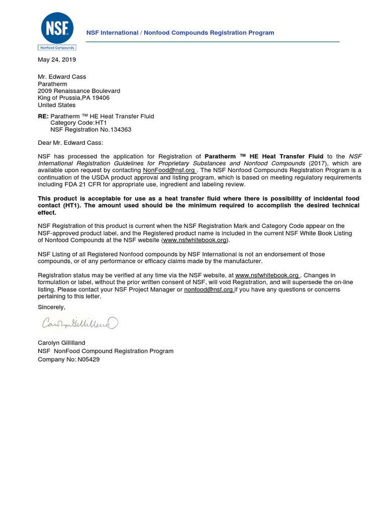 Paratherm HE - HT1 - NSF (En) | PDF